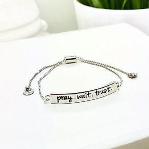 Doodle Beads Pray Wait Trust Adjustable Bracelet for Women, Christian Gift, Prayer Gift, Silver