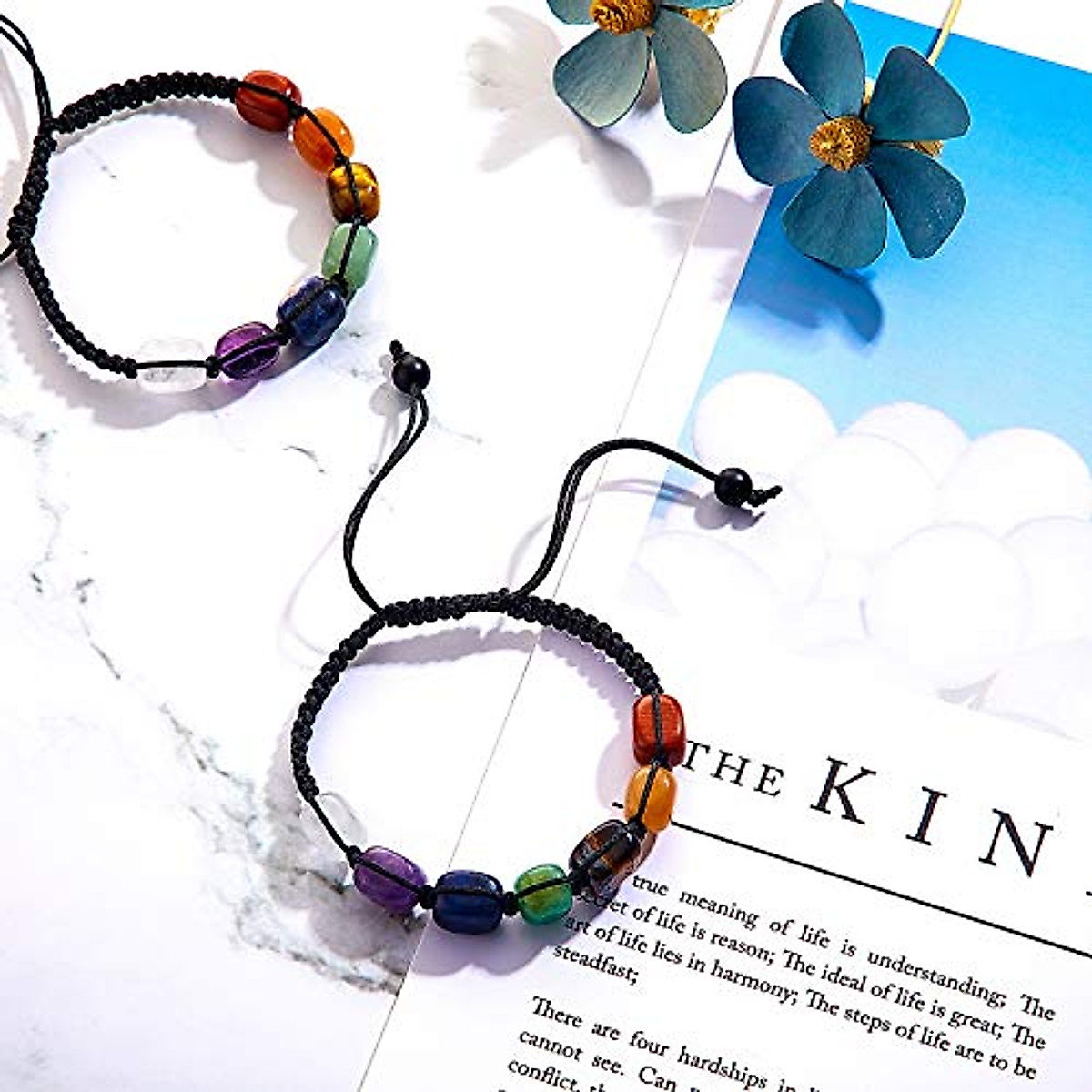Hicarer 4 Pcs 7 Colored Chakra Bracelets for Women Men Chakra Reiki Bracelets Crystal Stretch Yoga Braided Rope Bead Bracelets