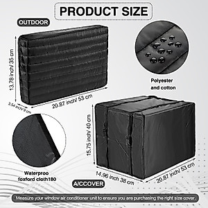Windyun 2 Pack Window Air Conditioner Cover Ac Covers for Inside and Outside Adjustable Dust Proof Waterproof Ac Shade for Outside Unit for Winter Accessories, Black (21x14 In, 21x15x16 In)