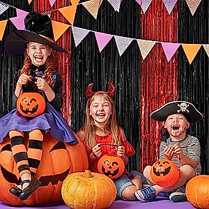 Black Red Fringe Curtain Party Streamers 2Pack 3.3x8.3 Ft Foil Fringe Backdrop Curtains for Birthday Wedding Bridal Baby Shower Holiday Tinsel Streamers Black Party Decorations Door Streamers