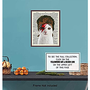Poster of David Bowie Cat Wall Art - 8x10 Funny Upcycled Dictionary Cat Wall Decor for Vet, Veterinarian Office, Home, Bedroom - Unique Gift for 70s, 80s Punk Rock Music, Ziggy Stardust Fans