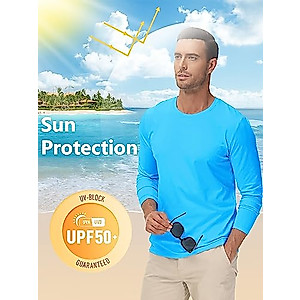 TACVASEN Sun Shirts for Men UPF 50+ Men's Long Sleeve Shirt Cooling Shirts Lightweight Quick Dry Shirts Hiking Shirts Mens UV Protection Shirts Azure