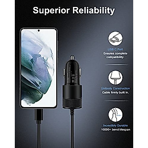 48W USB C Car Charger Fast Charging, 2Port Cigarette Lighter Adapter with 3FT Type C Phone Charger Cable for Samsung Galaxy S23 S22 S21 S20 A03s A13 Z Flip 4, Pixel 7 Pro 6a, iPhone 14 Plus, Moto