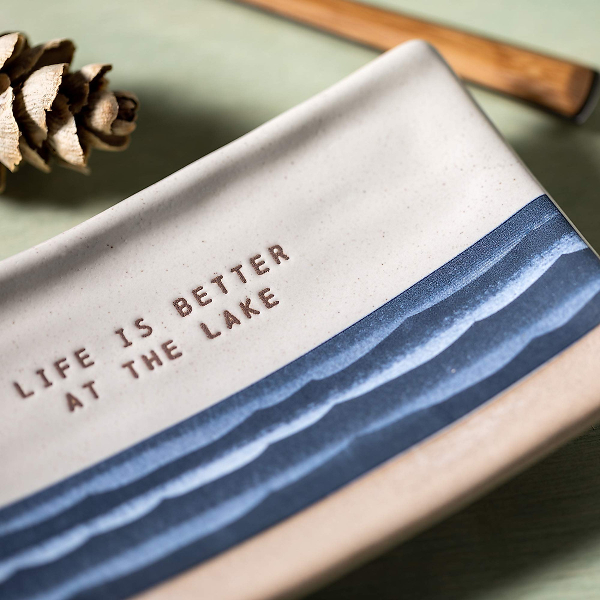 Demdaco Life is Better at the Lake Blue 6 x 3.5 Stoneware Everyday Kitchen Rectangle Spoon Rest