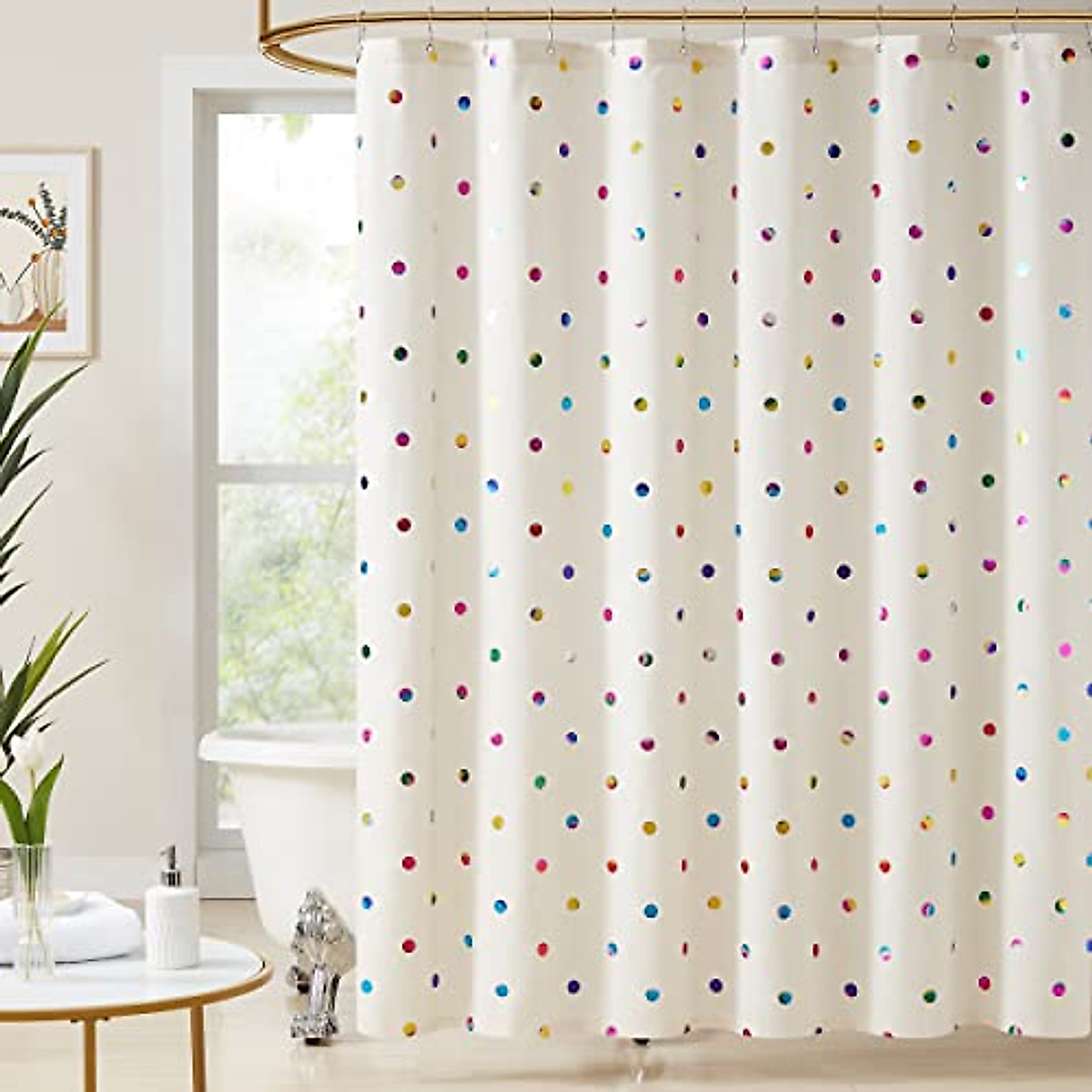 Beige Shower Curtains for Bathroom Metallic Polka Dot Shower Curtains Waterproof Hookless Shower Curtains with Grommet for Kids Soft Microfiber Fabric Shower Curtain Sets 70 x 72 Inches