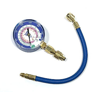 Yellow Jacket 40345 Blue Single Test Pressure Gauge (R22/R410A/R404A) W/12" Hose