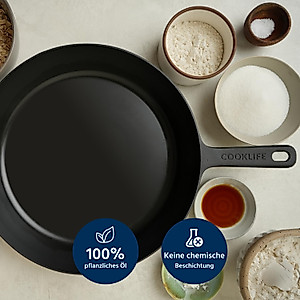 COOKLIFE 12 Inch Smooth Cast Iron Skillet with Wooden Spatula - Dishwasher & Oven Safe Pre-Seasoned Cast Iron Pan - Safe Cast Iron Frying Pan for Indoor & Outdoor Use