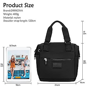 DIRRONA Fashion Womens Bag Nylon Women Shoulder Bag Casual Travelling Ladies Messenger Bag Multi Pockets Medium Size Waterproof Nylon Handbag Bags School Daily Use Black