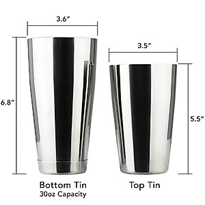 PG Boston Cocktail Kit - 4PC Premium Stainless Steel Shaker Set - 30oz Gloss Finish ​2-Piece Shaker with Cocktail Strainer and Double Jigger