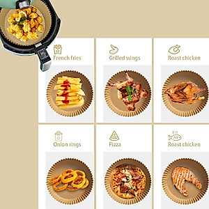 Air Fryer Disposable Paper Liner, Disposable Fryer Paper Pads,Non-Stick Air Fryer Liners, Parchment Paper for Frying, Baking, Cooking, Roasting and Microwave - Unbleached, Oil-proof, 6.3-inch(50PCS)