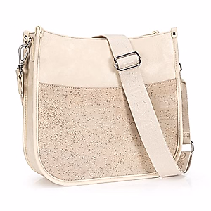 Jackie&Jill Crossbody Bag Purses for Women,Medium Cork & Vegen Leather Shoulder bags, Multi Pocket Casual womens purses. (Beige)