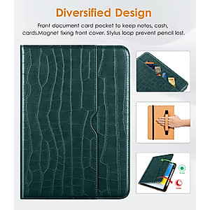 VIKESI Crocodile Case for iPad 10th Generation 2022, iPad 10.9 Inch Leather Smart Folio Cover with Pencil Holder and Hand Strap,Support Auto Sleep/Wake - Forest Green