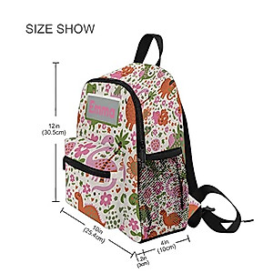 Aflyko Custom Name Cartoon Dino Pink Green Kids Backpack Personalized Daycare Bookbag Kindergarten Daypack for Toddler Girls Boys 10" × 4" × 12"