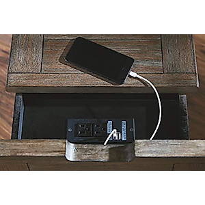 Signature Design by Ashley Tyler Creek Rustic Chair Side End Table with Pull-Out Tray & USB Ports, Brown