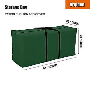Orqihod Outdoor Cushion Covers and Storage Bag, 68”x30“x20”Extra Large Patio Furniture Seat Cushions Carrying Bag, Green, Waterproof