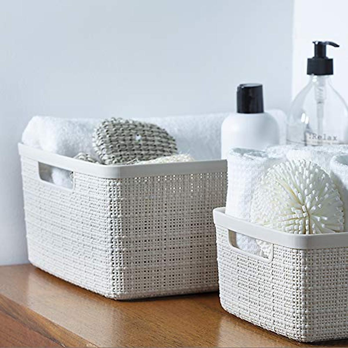 Curver Jute Decorative Plastic Organization and Storage Basket Perfect Bins for Home Office, Closet Shelves, Kitchen Pantry and All Bedroom Essentials, (Set of 6 )