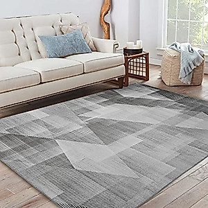 RUGSREAL Washable Rug for Living Room Modern Geometric Indoor Area Rug Stain Resistant Non-Slip Low-Pile Contemporary Area Rug for Bedroom Home Office, 8' x 10' Grey