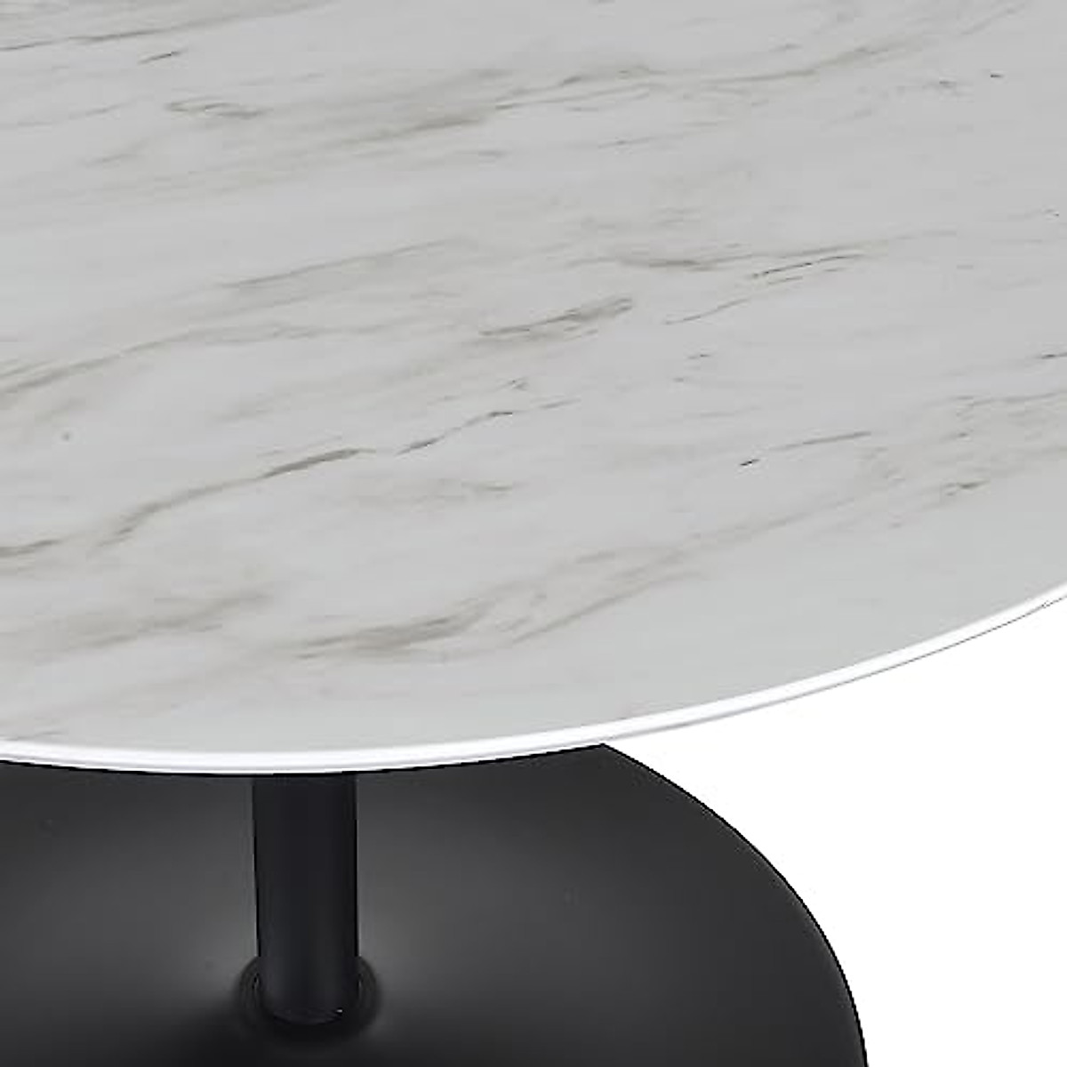 OSP Home Furnishings Flower Mid-Century Modern Dining Table, White Faux Marble Top with Black Base