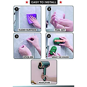 MooshBerry Hair Dryer Holder Wall Mounted, Self Adhesive No Drilling, Multipurpose Movable Hook, Also for Bathroom Cloth Hanging and Organizer Hair Dryer Including Dyson (Green and Orange)