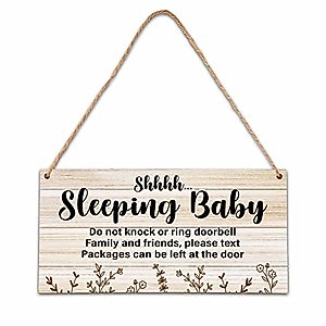 Baby Sleeping Sign For Front Door, Do Not Knock Or Ring Doorbell Wooden Sign, Baby Room Nursery Home Bedroom Rustic Hanging Sign, Set Of 1 Wooden Sign With Rope - A08