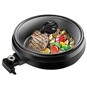 Chefman 3-In-1 Electric Indoor Grill Pot & Skillet, Slow Cook, Steam, Simmer, Stir Fry, 10-Inch Nonstick Raised Line Griddle Pan, Temperature Control, Tempered Glass Lid, 3-Quart, Black-Round