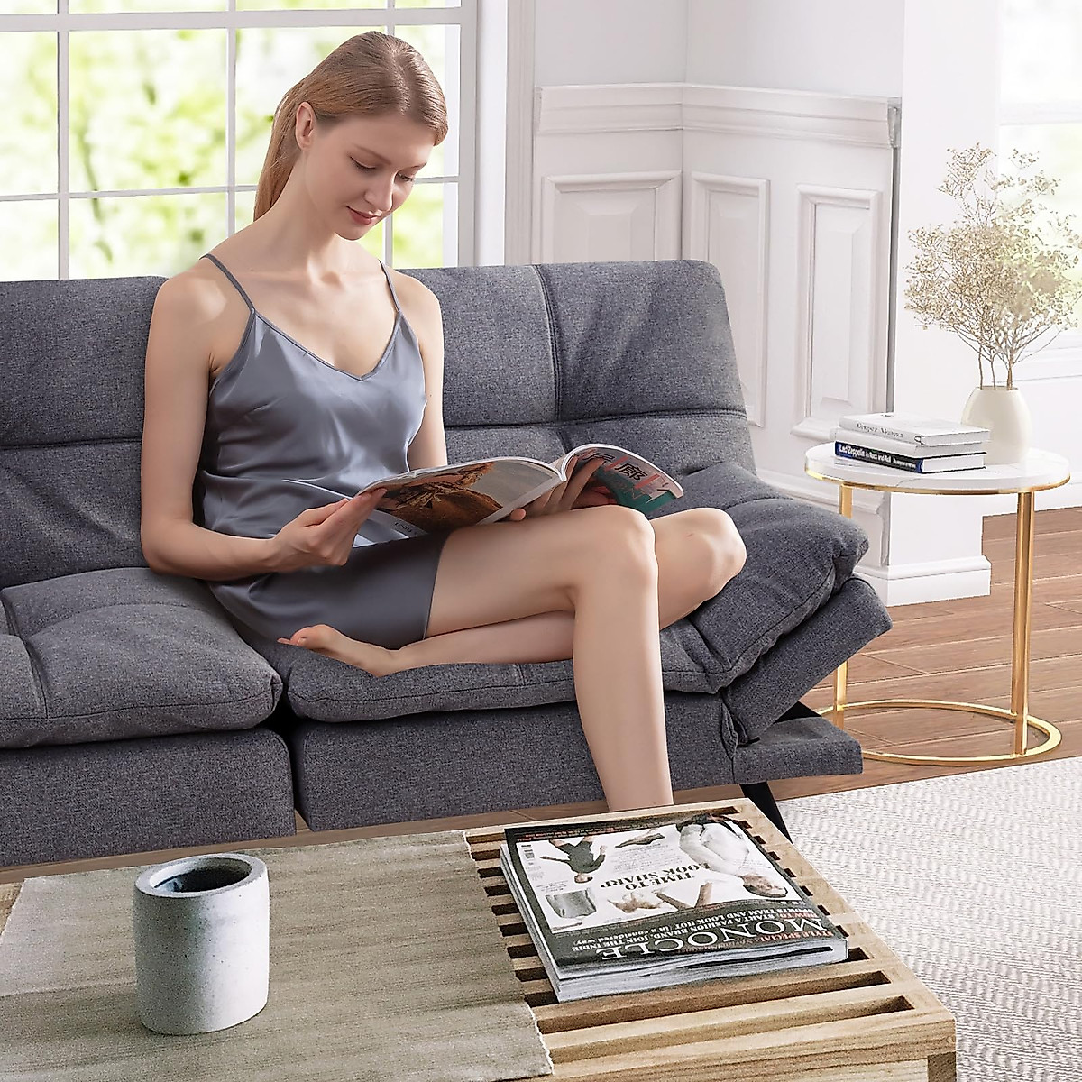 Hcore, Convertible Sleeper Sofa,Memory Foam Futon Couch Bed Sofabed, Standard Grey