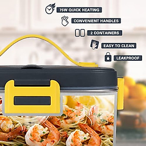 Vovoir 1.8L Large Electric Lunch Box,75W 110V/12V/24V 3 in 1 Portable Food Warmer Lunch Heater for Car Truck Home Work,Heated Lunch Boxes for Adults-Leak Proof