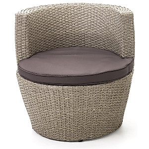 Displays2go Synthetic Wicker Outdoor Furniture Set, Three Piece, Weather-Resistant, Stackable - Taupe (FDOUTDOOR1)