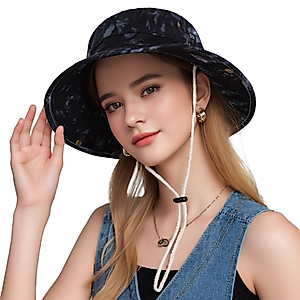 Goiwizz Women's Summer UV Protection Sun Hat Wide Brim Tie Dye Bucket Hat Packable Breathable Cotton Hat for Outdoor Beach Fishing Gardening Purple