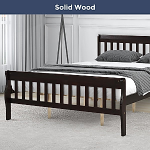 IULULU Queen Bed Frame, Solid Wood Platform Bed Frame with Headboard & Footboard, Queen Size Mattress Foundation with Wooden Slats Support, Easy Assembly, No Box Spring Needed, Espresso