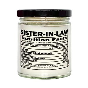 Funny Sister-in-Law Candle Nutrition Facts 9oz Vanilla Scented Soy Wax Candles