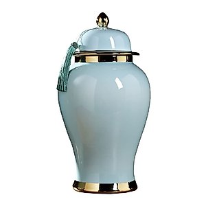 Handmade Decorative Jar, Ceramic Glazed Ginger Jar, Temple Jar Oriental Decorations for Home; Color : Blue (Size : Large)