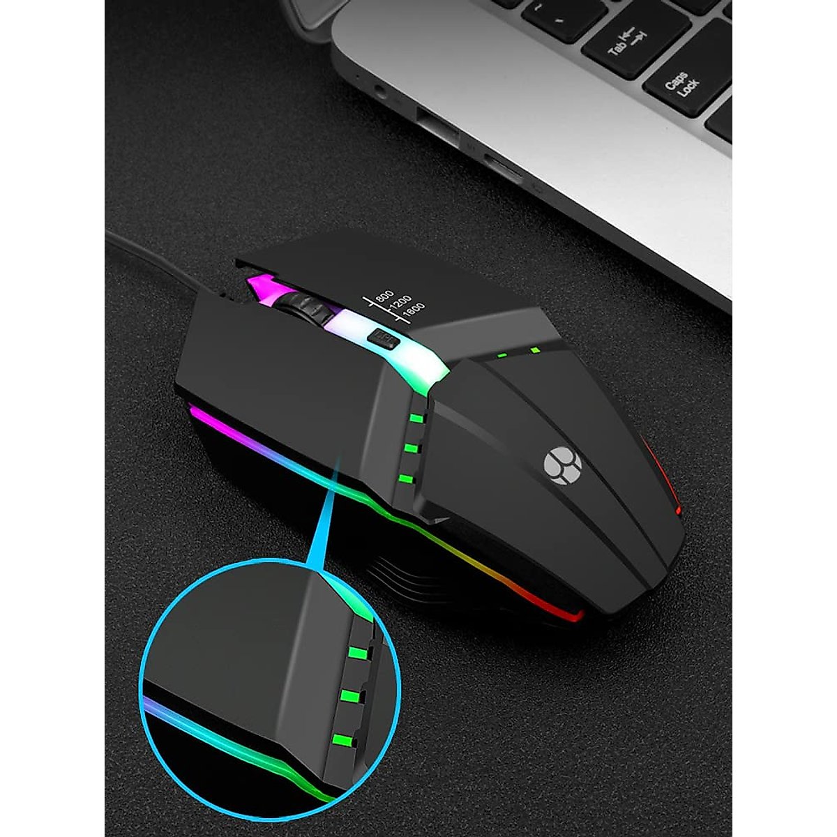 Guiheng Wired Gaming Mouse, Optical USB Mice for Laptop/Desktop, 800 to 1600 and RGB Light, Ergonomic with 4 Programmable Buttons for Computer Windows 7/8/10/XP Vista Linux Chromebook PC