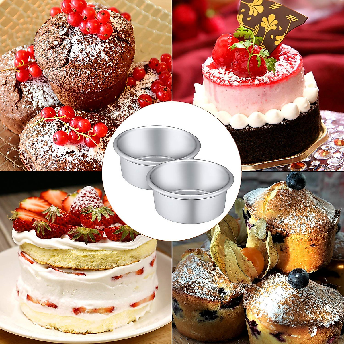Nuenen 12 Pieces Round Cake Pans 4 Inch Aluminum Round Mold Smash Cake Baking Pans Cheesecake Pans for Home Party Baking Supplies