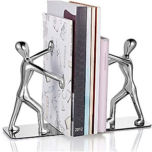 Sujetalibros Book Ends Kung Fu Man Bookends 1 Pair Stainless Steel Non Skid Book Ends for Shelf Heavy Duty Desktop Bookshelf Home Office Library Decoration Book Storage Organizer Book Stopper