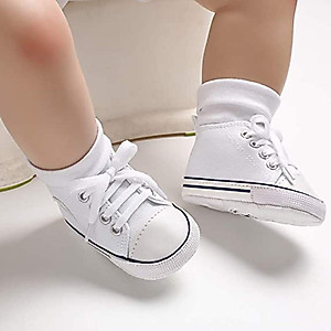 Baby Girls Boys Shoes Soft Anti-Slip Sole Newborn First Walkers Star High Top Canvas Denim Unisex Infant Sneaker (A01-White, 6-12 Months)