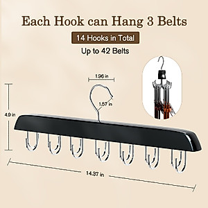 MaxGear Belt Hanger for Closet Max 42 Belts, Lotus Wood Belt Organizer with 14 Hooks, 360°Rotating Belt Holder Large Capacity Belt Rack for Belt, Tie, Bra, Tank Top & Underwear Storage - Black, 1 Pack