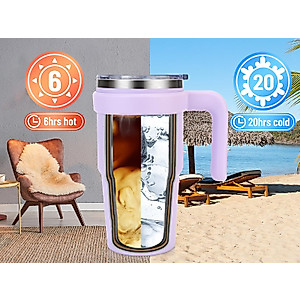 Zukro 20 oz Insulated Tumbler With Handle, Ceramic Interior Coating, No Metallic Aftertaste, Vacuum Stainless Steel Travel Coffee Cup with Lid and Straw, BPA Free, No Sweat, Floral Pink