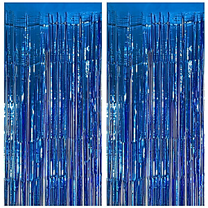 2 Pack Blue Party Decorations Ocean Party Decor Supplies Blue Party Streamers Birthday Decorations Tinsel Foil Fringe Curtains Photo Booth Props Celebration Party Decorations