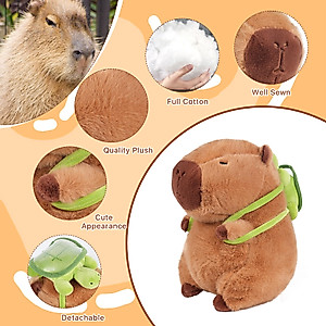 EASELR 12inch Cute Capybara Plush with Turtle Backpack, Capybara Stuffed Animal Soft Capybara Plushies Toy Capybara Doll Pillow Birthday for Kids (with Bag)