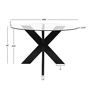 Powell Black Wood Modern Round Glass Top Parnell X Base Dining Table
