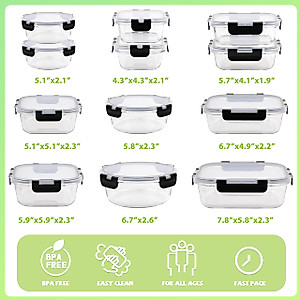 kakw12 Packs Glass Food Storage Containers,Glass Meal Prep Container for Lunch,can be used in the Microwave, Oven, Freezer and Dishwasher,with Upgraded Snap Locking Lids. (12 Packs)