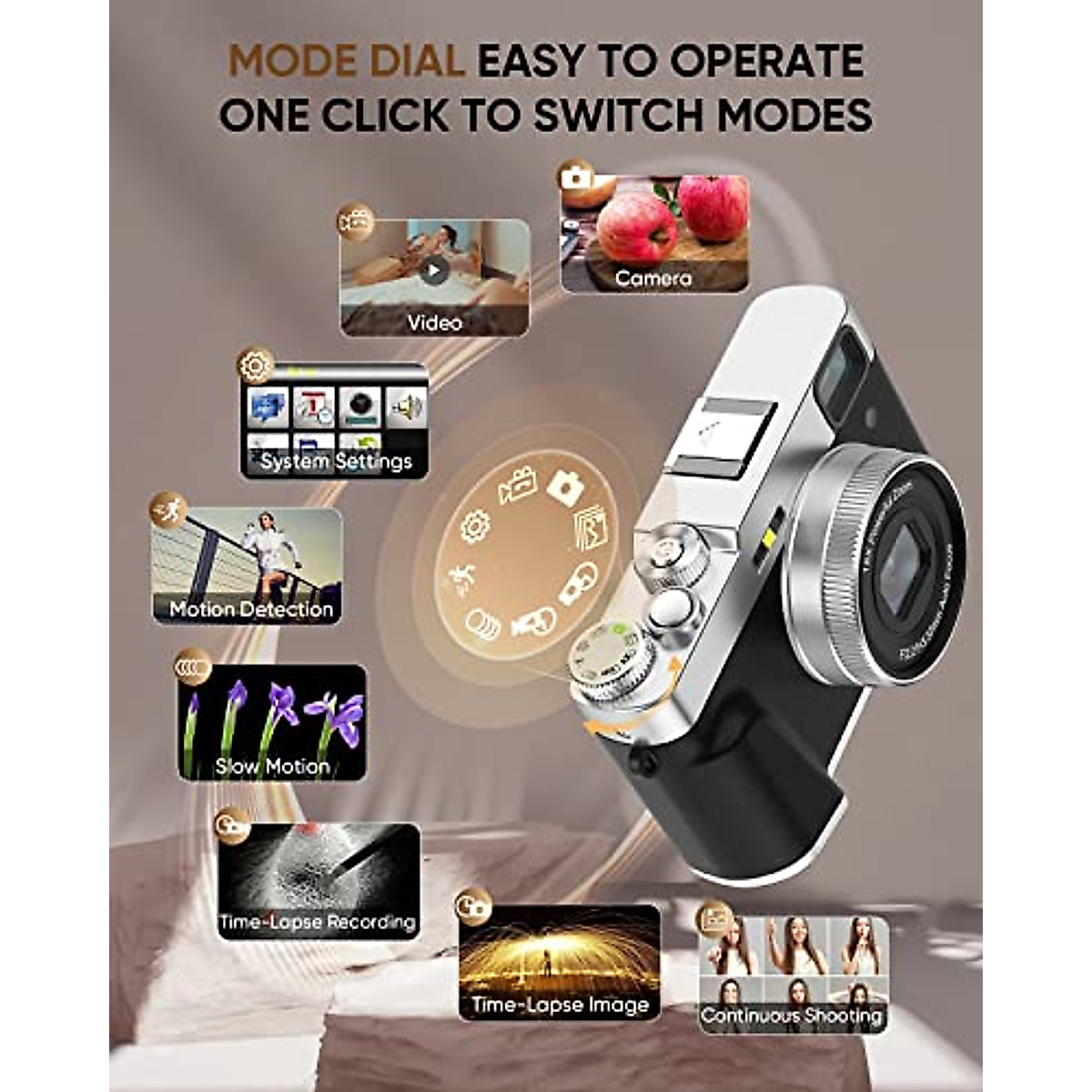 NEZINI 4K Digital Camera,Auto Focus 48MP Vlogging Camera for YouTube and Anti-Shake Video Camera with Viewfinder Flash & Dial,16X Zoom Travel Portable Digital Camera with 32GB Card,2 Batteries (Black)