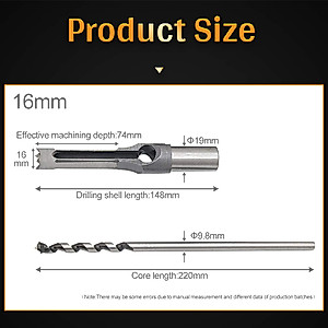 ChgImposs 16MM Woodworking Square Hole Drill Bit, Alloy Steel Wood Hole Saw Mortising Chisel Bit with Twist Drill, DIY Woodworking Countersink Bit Woodworker Hole Drilling Tool