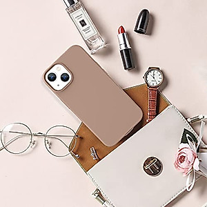GUAGUA Compatible with iPhone 13 Case 6.1 Inch Liquid Silicone Soft Gel Rubber Slim Thin Microfiber Lining Cushion Texture Cover Shockproof Protective Phone Case for iPhone 13 Khaki