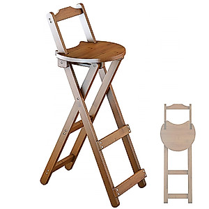 29 inch Breakfast Folding Bar Stool, Bamboo Kitchen Stool with Backrest & Footrest, Portable High Chair for Home Garden Indoor Outdoor, 74cm Seat Height(Brown)