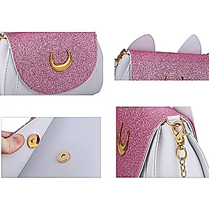 Sunwel Fashion Women Kawaii Handbag Moon Sailor Luna Cosplay Messenger Crossbody Cat Purse Sequin Satchel Shoulder Bag
