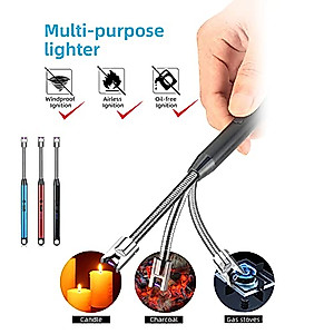 3 Pack Candle Lighter,Arc Lighter with USB Charging,Flameless Windproof,LED Battery Display,Safety Switch,Rotate 360 Degrees,for Aromatherapy,Candles,BBQ,Camping.(Blue&Red&Black)