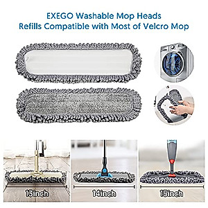 EXEGO Reusable Mop Pads Refills for Swiffer Power Mop Microfiber Mop Pads Refills Machine Washable Household Replacement Mop Pads Compatible with Swiffer Power Mop 13"-15" Spray Wet Mops, 4 Pack