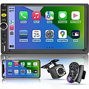 7 Double Din Touch Screen Car Radio with Apple CarPlay,7 Inch Bluetooth Car Stereo with Backup Camera, FM Steering Wheel Controls,Mirror Link Navigation,USB/TF/Subwoorf/240 watts